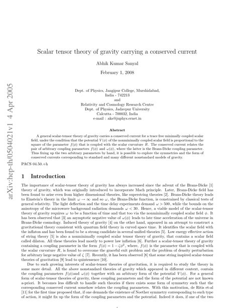 Pdf Scalartensor Theory Of Gravity Carrying A Conserved Current