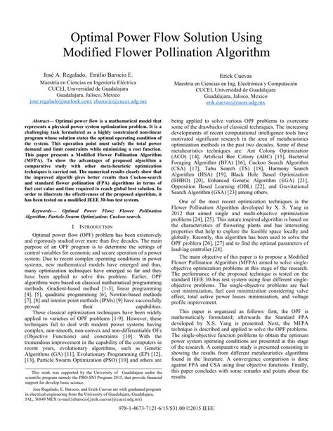 Pdf Optimal Power Flow Solution Using Modified Flower Pollination Algorithm