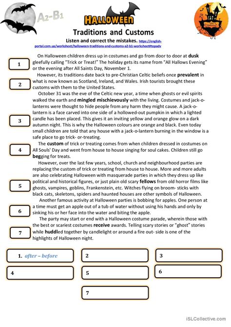 Halloweentraditions And Customs English Esl Worksheets Pdf And Doc