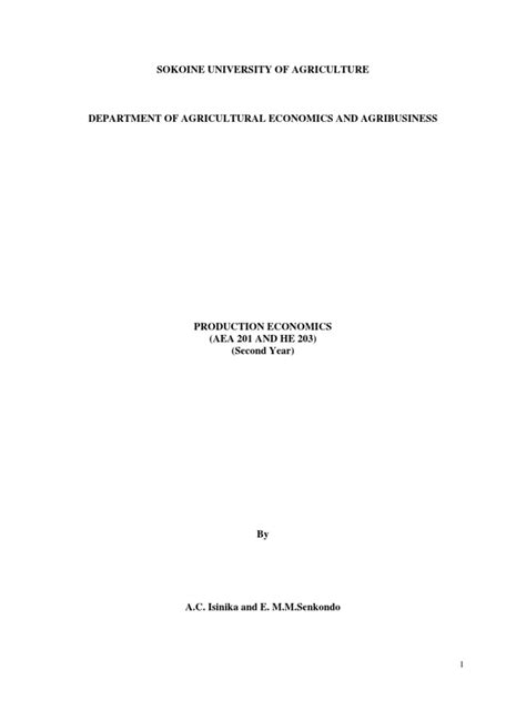 Production Economics Lecture Notes Pdf Pdf Production Function Economics