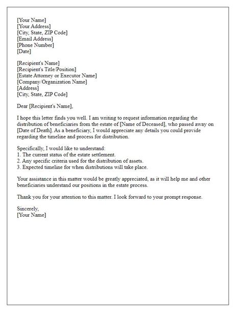Letter Template For Beneficiary Estate Distribution Inquiry Free Letter Template For Beneficiary Estate Distribution Inquiry Free