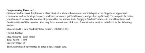Solved Programming Exercise 1 Studentgrades Class