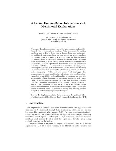 Pdf Affective Human Robot Interaction With Multimodal Explanations