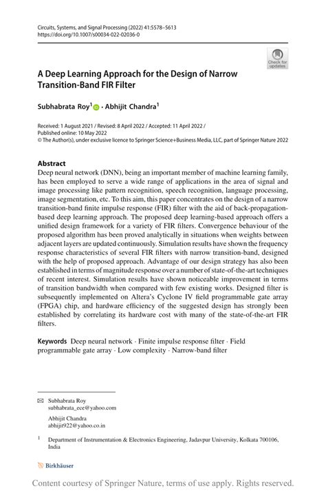 A Deep Learning Approach For The Design Of Narrow Transition Band FIR Filter Request PDF