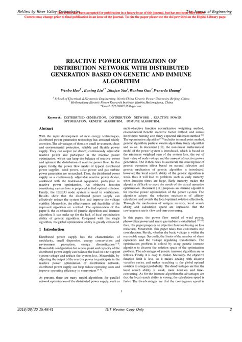 Pdf Reactive Power Optimization Of Distribution Network With Distributed Generation Based On