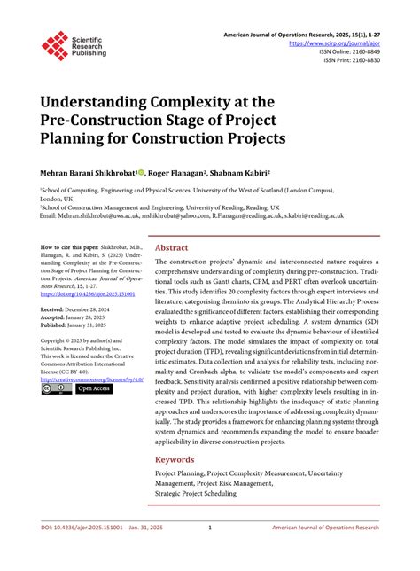 Pdf Understanding Complexity At The Pre Construction Stage Of Project Planning For
