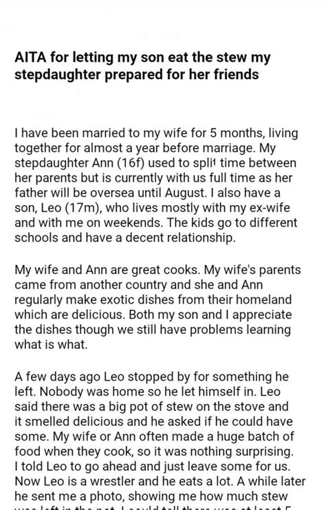 Aita For My Son Eat The Stew My Stepdaughter Prepared Djotd Com