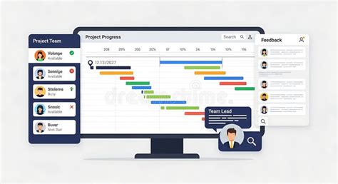 Project Management Software Interface With Gantt Chart And Team