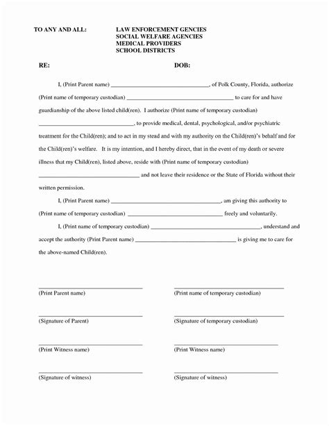 Temporary Custody Letter Template