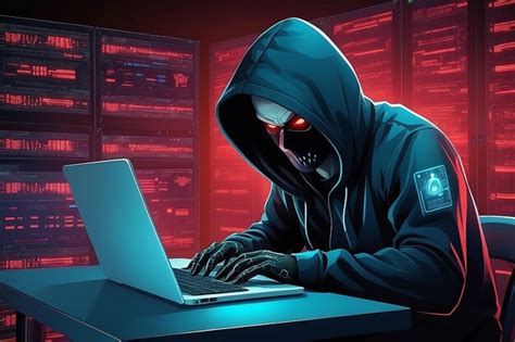 Premium Ai Image Hacker Cyber Criminal With Laptop And Server Room Behind It Cyber Crime