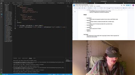 Teaching Myself Python Live Python Crash Course By Eric Matthes Chapter 6 And 7 Youtube