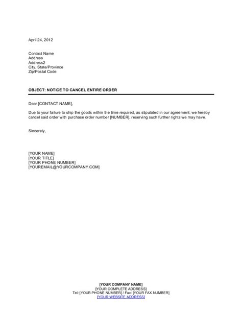 Notice To Cancel Entire Order Template By Business In A Box
