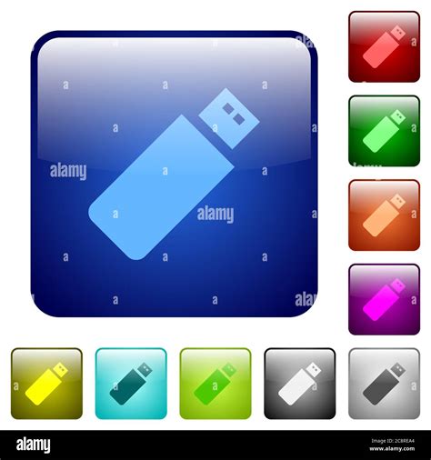 Set Of Pendrive Color Glass Rounded Square Buttons Stock Vector Image