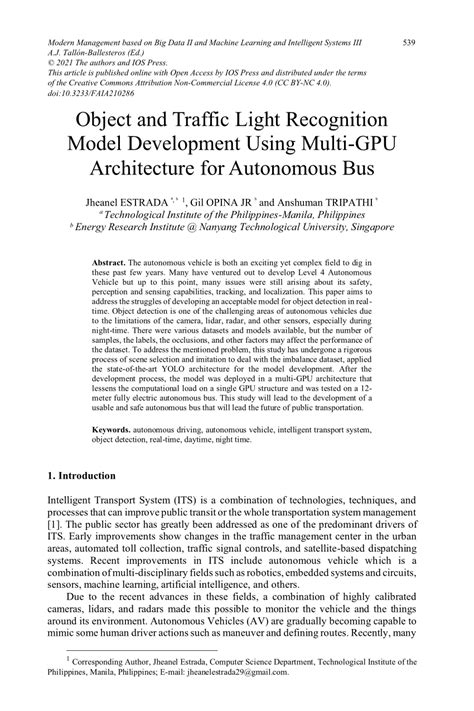 Pdf Object And Traffic Light Recognition Model Development Using Multi Gpu Architecture For