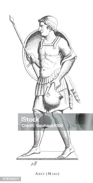 아레스 그리스와 로마 신화 조각 골동품 일러스트레이션에서 전설적인 장면과 인물 출판 1851 마르스 로마 신에 대한 스톡 벡터 아트 및 기타 이미지 Istock