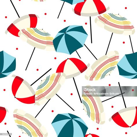 복고풍 해변 우산 믹스 레드 물방울 무늬 와 벡터 패션 직물 웹 벽지 및 모든 인쇄를위한 디자인 0명에 대한 스톡 벡터 아트 및