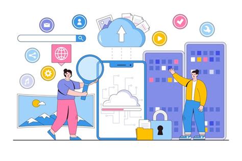 Premium Vector Flat Programming With People Characters Concept Outline Design Style Minimal