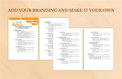 General Residential Construction Contractor Checklist Template In Pdf