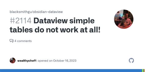 Dataview Simple Tables Do Not Work At All · Issue 2114 · Blacksmithguobsidian Dataview · Github