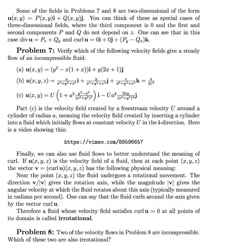 Solved Which Of The Following Velocity Fields Give A Steady
