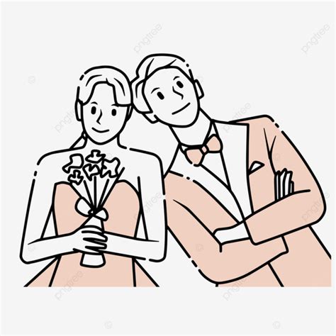웨딩 라인 아트 그림 한국 모습 드레스 소년과 소녀 커플 혼례 라인 아트 커플 Png 일러스트 및 벡터 에 대한 무료 다운로드 Pngtree