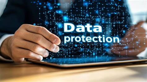Cyber Security And Data Protection Businessman Safeguarding Digital Information On A Tablet