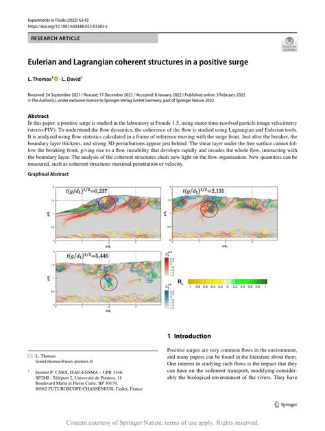 Eulerian And Lagrangian Coherent Structures In A Positive Surge Request Pdf