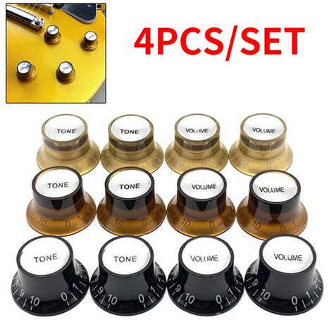 4pcs Guitar Top Hat Speed Control Knobs 2 Volumes 2 Tones Silver Bell
