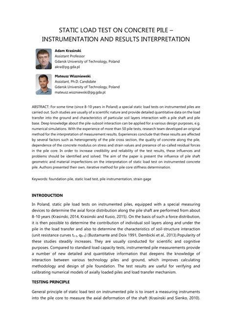 Pdf Static Load Test On Concrete Pile Instrumentation And Results Interpretation