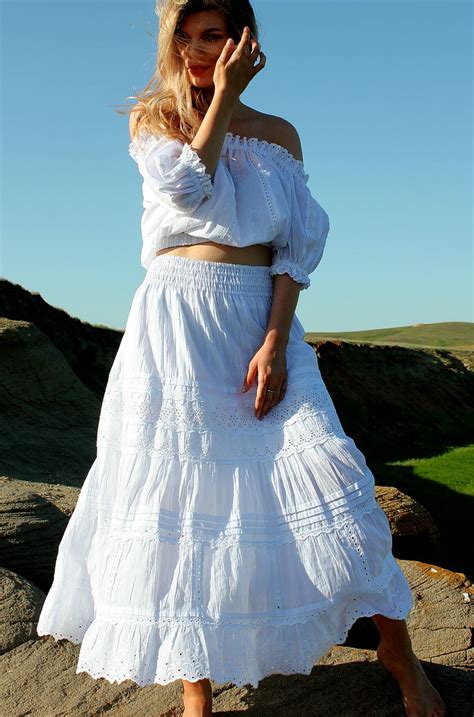 Юбка бохо белая длинная с кружевом Морская пена в интернет магазине Ярмарка Мастеров по цене