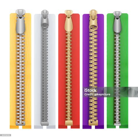 Clothes Zipper Isolated Vector Metal Zippers Template Illustration