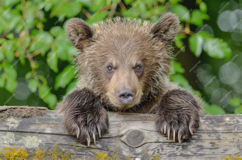 Premium Photo A Grumpy Grizzly Cub With A Scowling Expression And Big Fluffy Paws