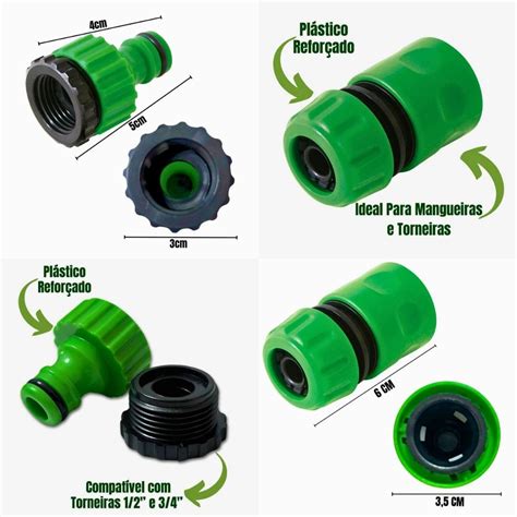 Kit Engate Rápido E Adaptador Para Mangueira De Jardim 12 E 34 C Verde Garden Tudo