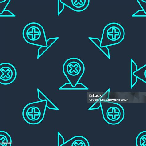 녹색 라인 맵 핀 아이콘은 파란색 배경에 원활한 패턴을 격리 네비게이션 포인터 위치 지도 Gps 방향 장소 나침반 검색 개념 벡터 일러스트레이션 0명에 대한 스톡 벡터 아트