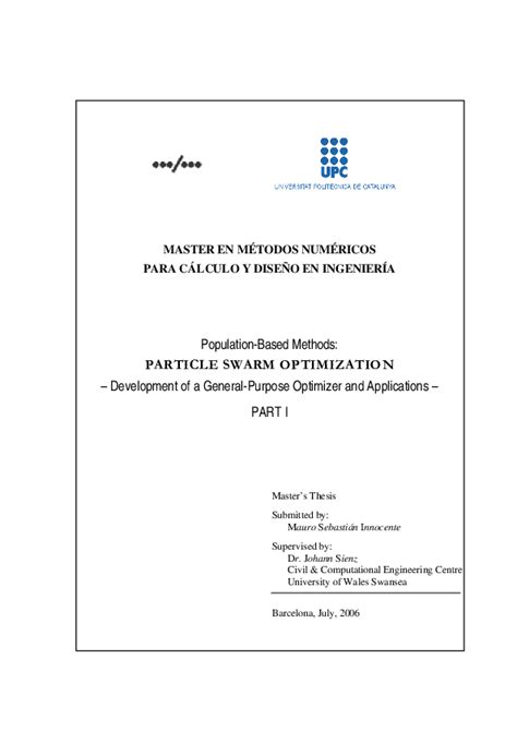pdf 2006 population based methods particle swarm optimization development of a general