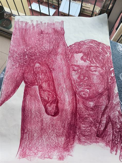 Original Draw Viva Colombia Erotic Sex Handmade Drawing Portrait Of Beheaded Young Male
