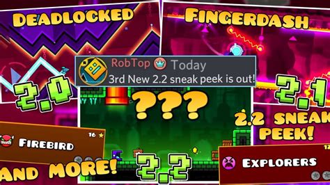 All Geometry Dash Update Sneak Peeks 16 To 221 So Far Youtube