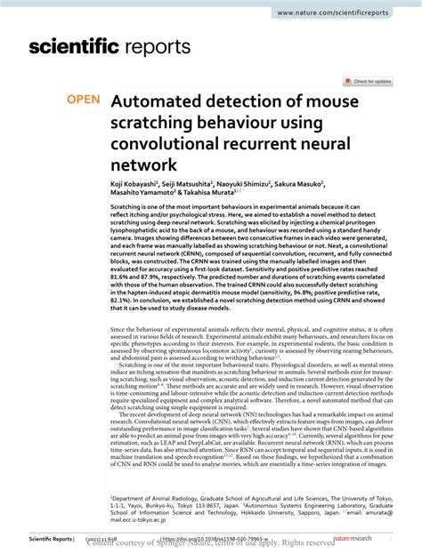 Pdf Automated Detection Of Mouse Scratching Behaviour Using Convolutional Recurrent Neural Network