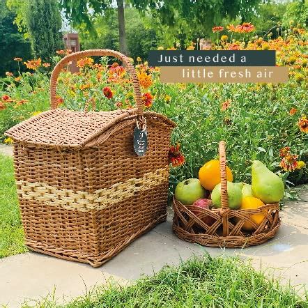 100 Natural And Handmade Portable Picnic Basket With Lid Rustic Rituals