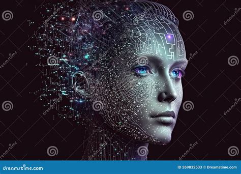 Generative Ai Futuristic Face Female Humanoid Robot A Technological Future Information Space