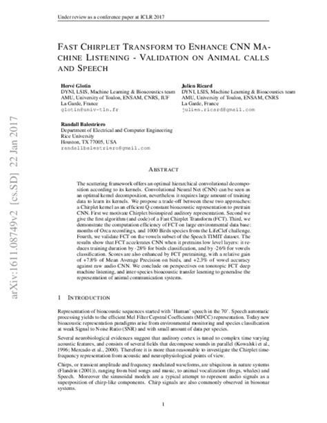 Pdf Fast Chirplet Transform Feeding Cnn Application To Orca And Bird Bioacoustics Hervé
