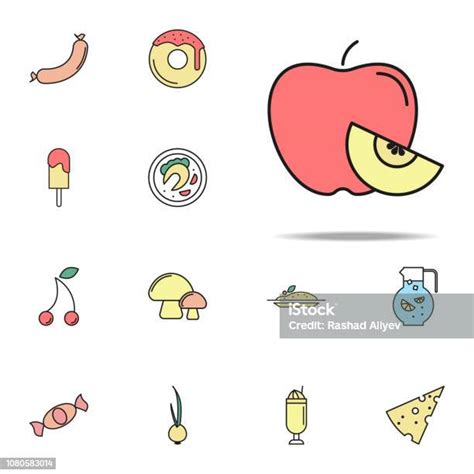 애플 색된 아이콘입니다 웹 및 모바일에 대 한 보편적인 음식 아이콘 설정 건강한 식생활에 대한 스톡 벡터 아트 및 기타 이미지 건강한 식생활 과일 다이어트 Istock