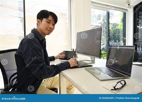 It Specialist Man Checking Debugging System On Large Curved Monitor