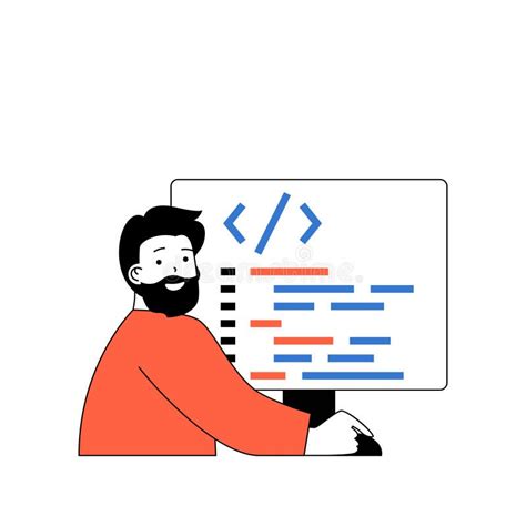 Programming Concept With Cartoon People In Flat Design For Web Vector