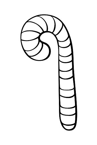 사탕 지팡이의 벡터 그림 낙서 의 스타일 롤리팝 격리 된 흰색 배경에 손으로 그린 검은 색 윤곽선 크리스마스 디자인 초대 새해