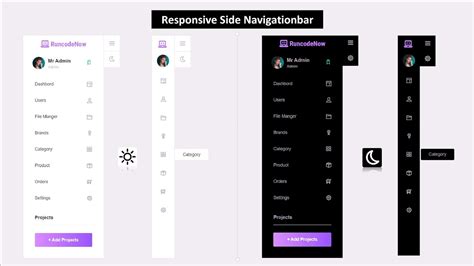 Responsive Side Navigation Bar In Html Css And Javascript Part 2