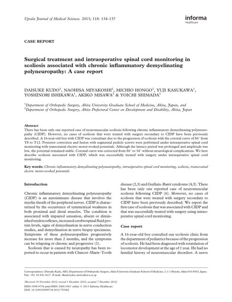 Pdf Surgical Treatment And Intraoperative Spinal Cord Monitoring In Scoliosis Associated With