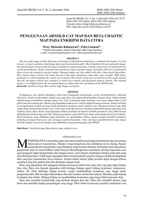 Pdf Penggunaan Arnold Cat Map Dan Beta Chaotic Map Pada Enkripsi Data Citra