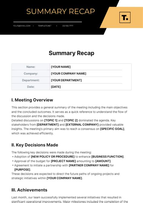 Free Summary Recap Template To Edit Online