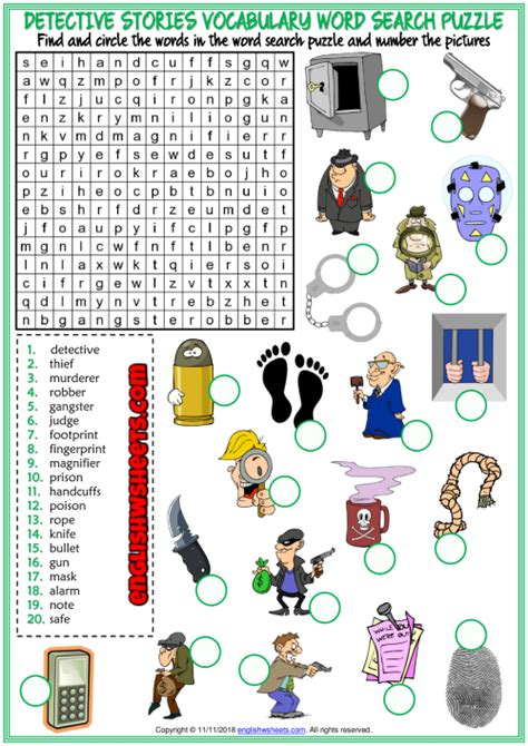 Detective Stories Esl Printable Word Search Puzzle Worksheet